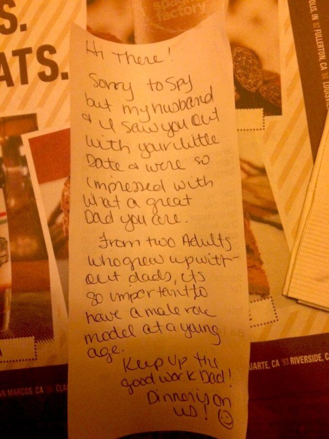 Dad Took Daughter Out For Dinner, Strangers’ Note Stops Everything